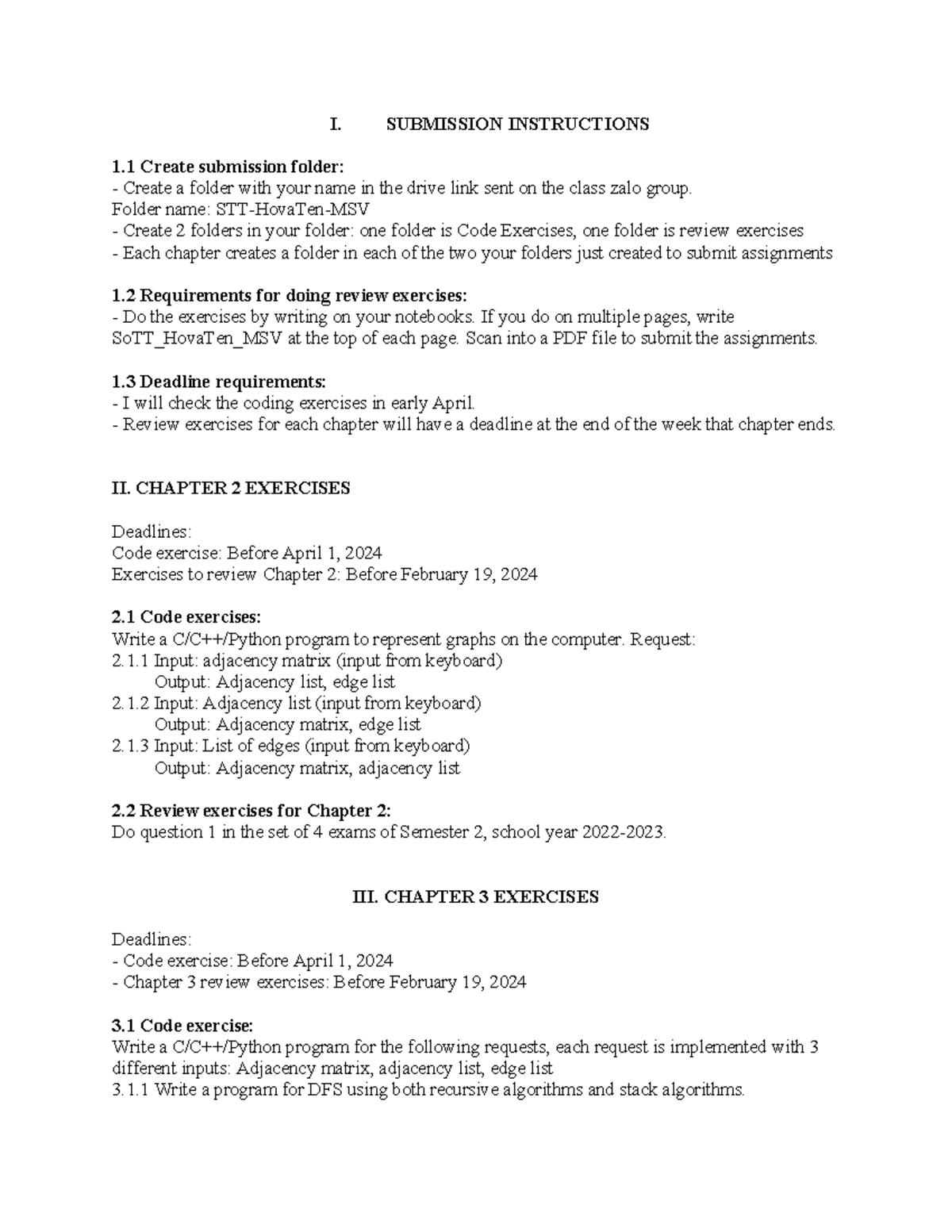 Exercises - 1234 - I. SUBMISSION INSTRUCTIONS 1 Create submission ...