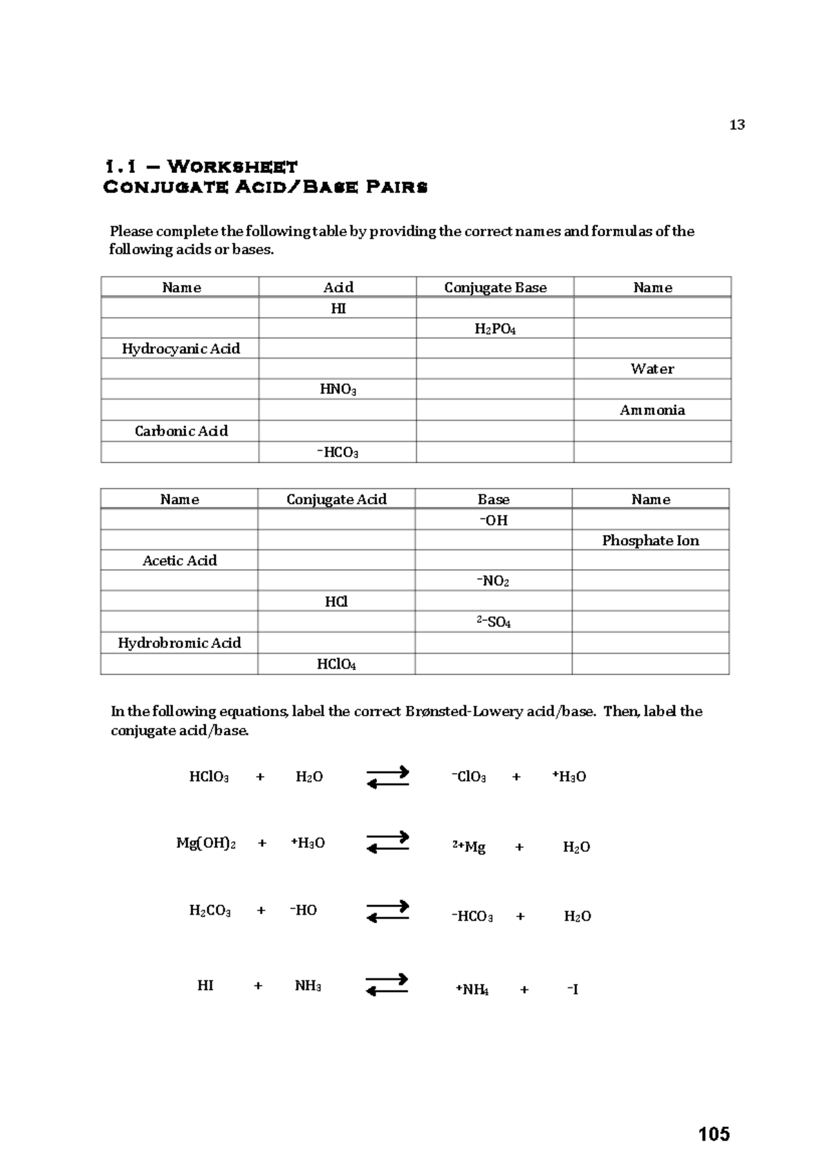 M6 calc - paper - ####### 13" 1 – Worksheet Con jugate Acid/Base Pairs ...