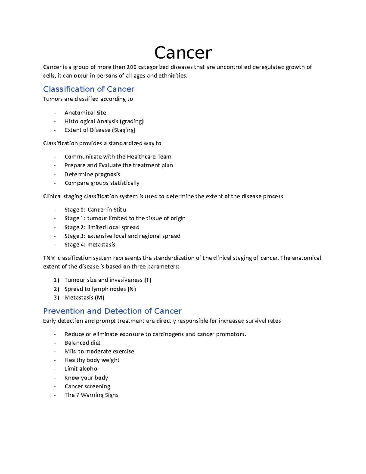 Cancer - Lecture Notes - Cancer Cancer is a group of more then 200 ...