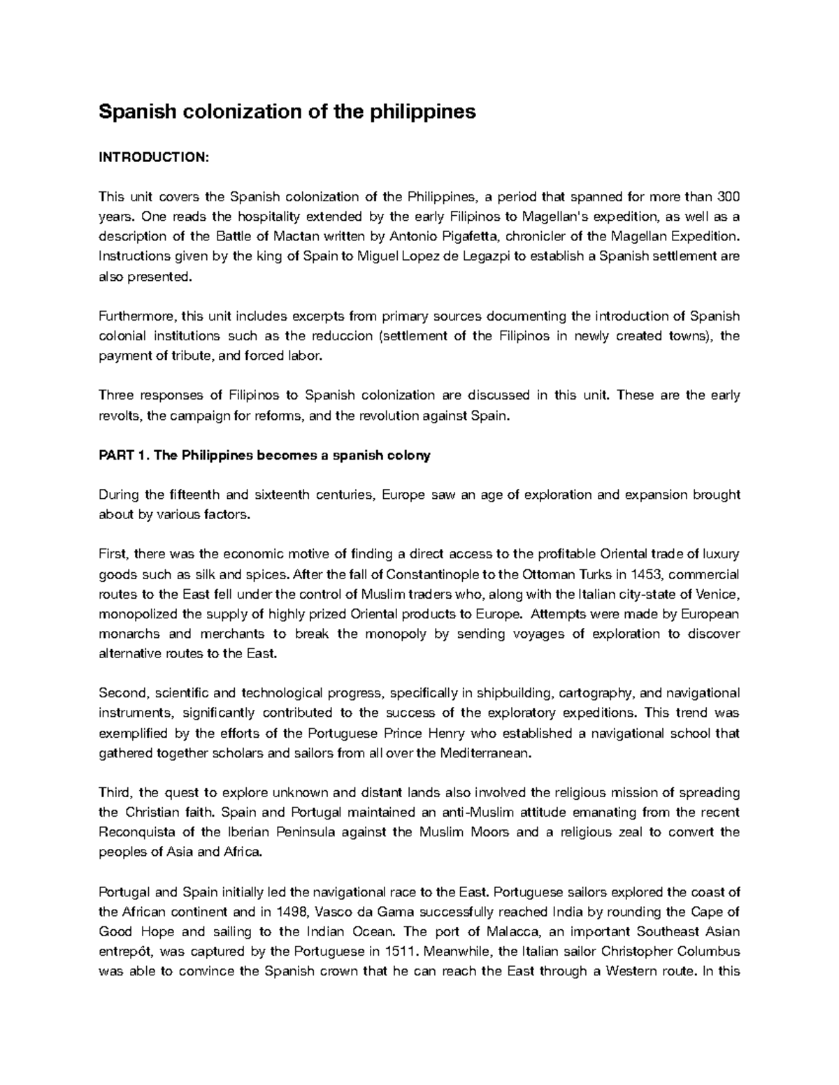 Spanish Colonization of the Philippines - One reads the hospitality ...