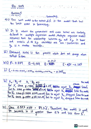 Sta233 jan2018 B - note - QUESTION a)i ) To assume that the error ...