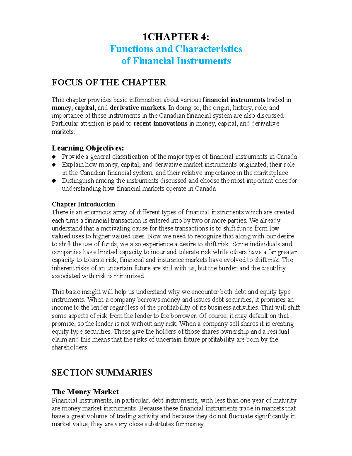 Ch04 Functions and Characteristics of Financial Instruments - 1CHAPTER ...