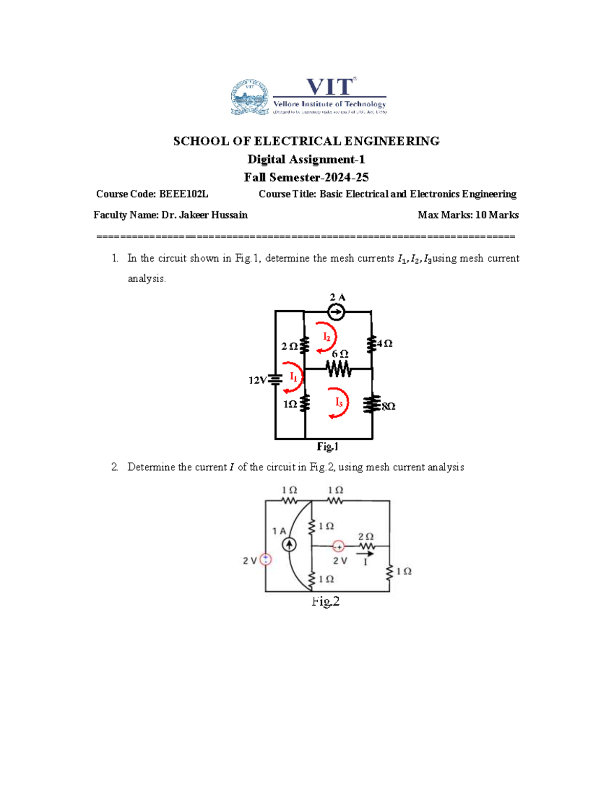 DA 1 module 1 BEEE102L Fall Sem 2025 25 - SCHOOL OF ELECTRICAL ENGINEERING Digital Assignment ...