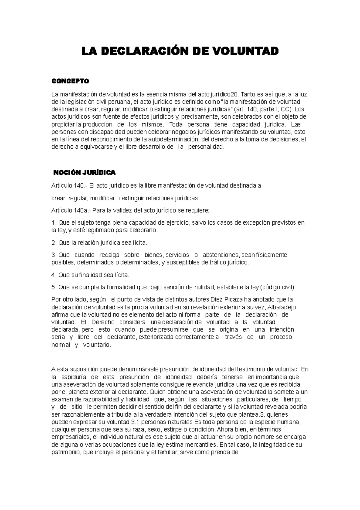 LA Declaración DE Voluntad - LA DECLARACIÓN DE VOLUNTAD CONCEPTO La ...