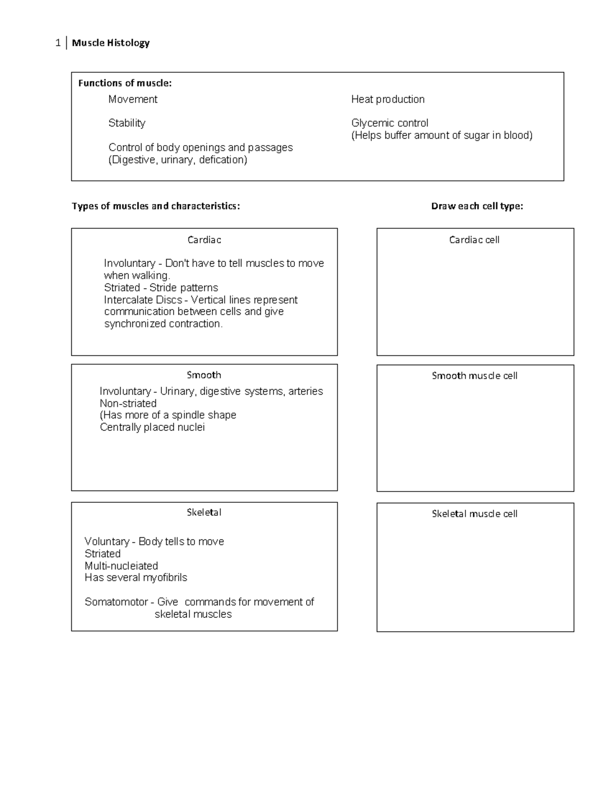 5. Muscle histology Handout - **Types of muscles and characteristics ...