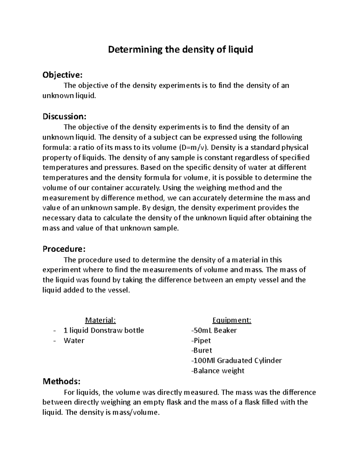 Determining the density of liquid - Determining the density of liquid ...