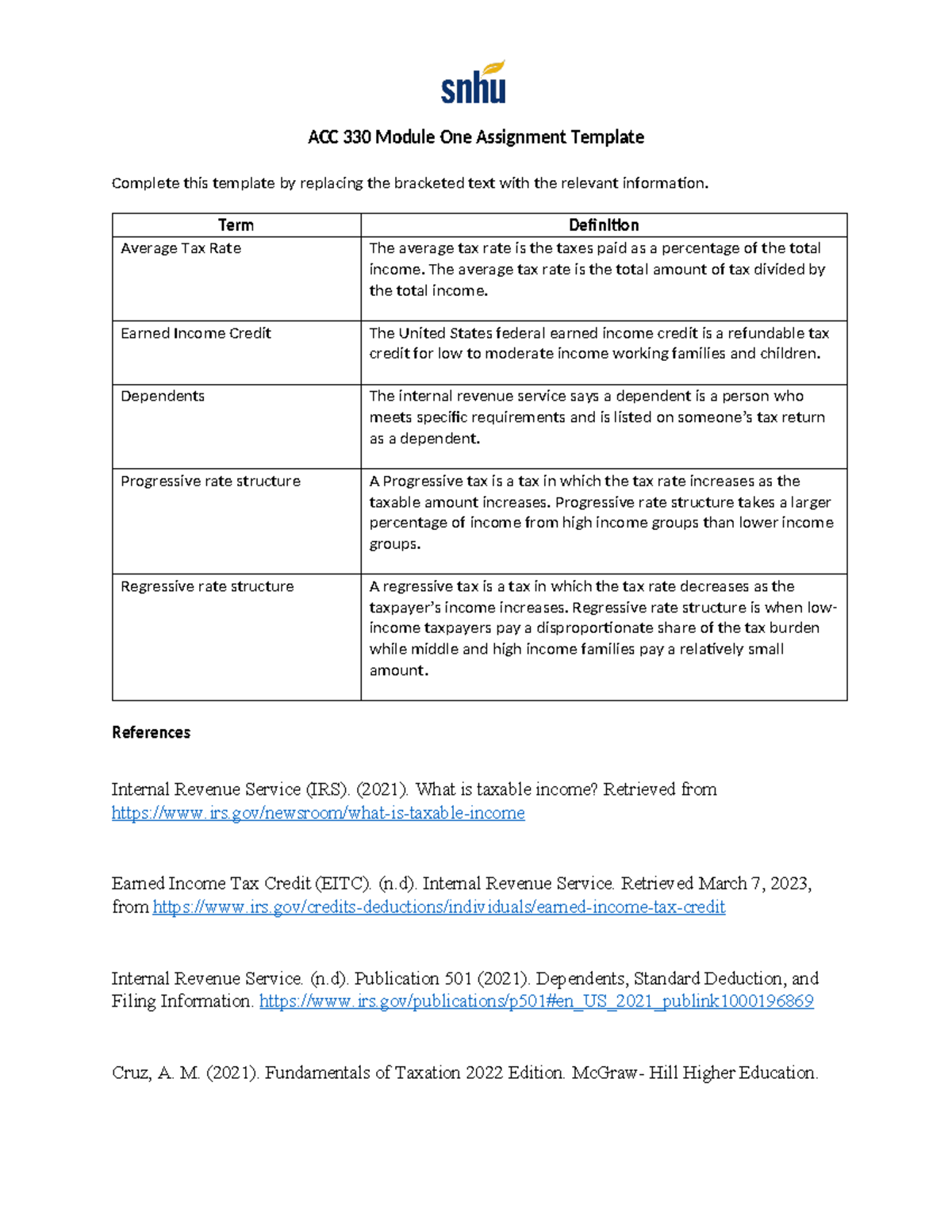 ACC 330 Module One Assignment Template[ 164] - ACC 330 Module One ...