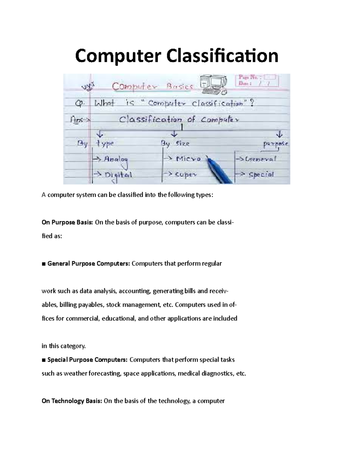 Computer Classification - Computers used in of- fices for commercial ...