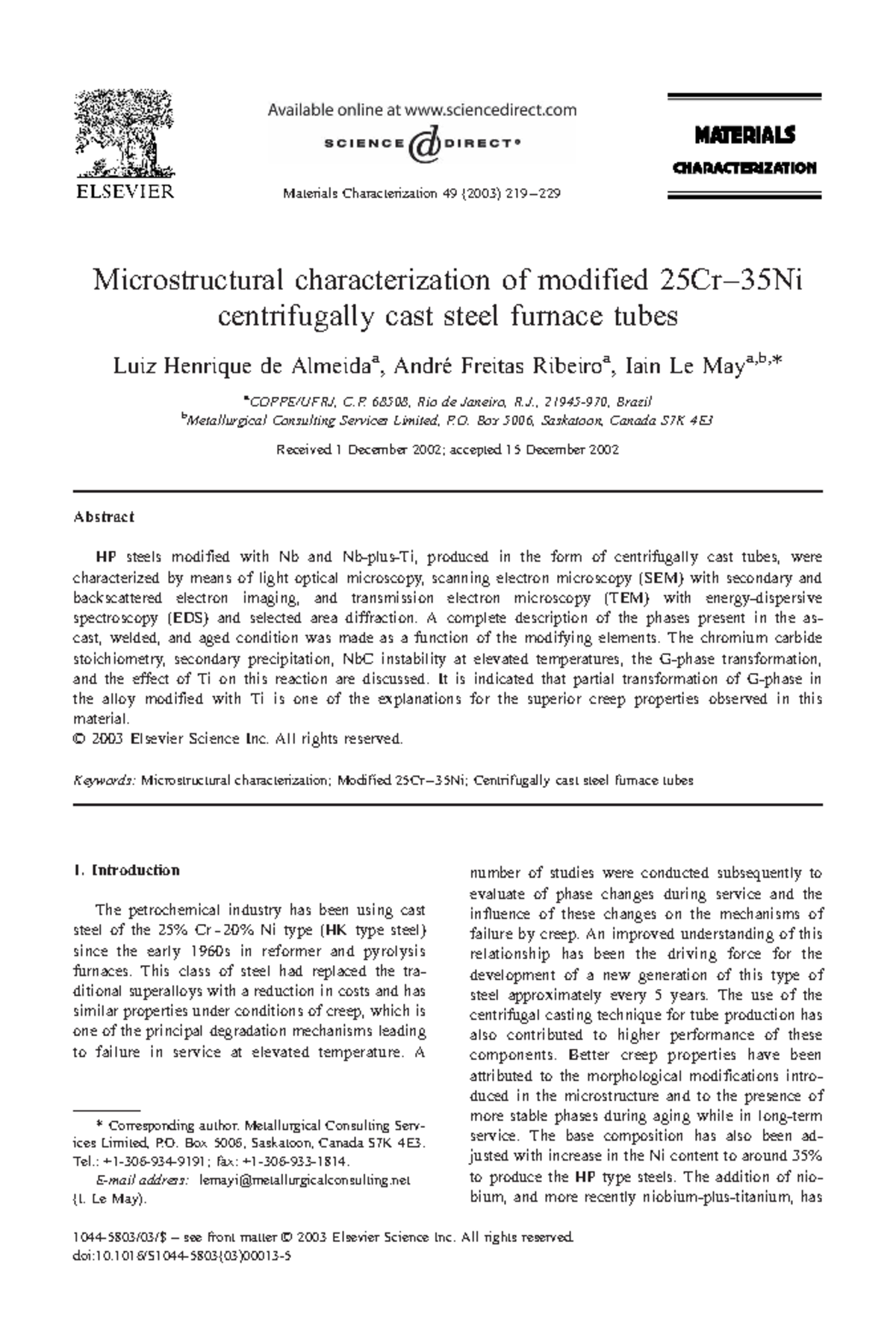 G3.Microstructural characterization of modified 25Cr–35Ni ...