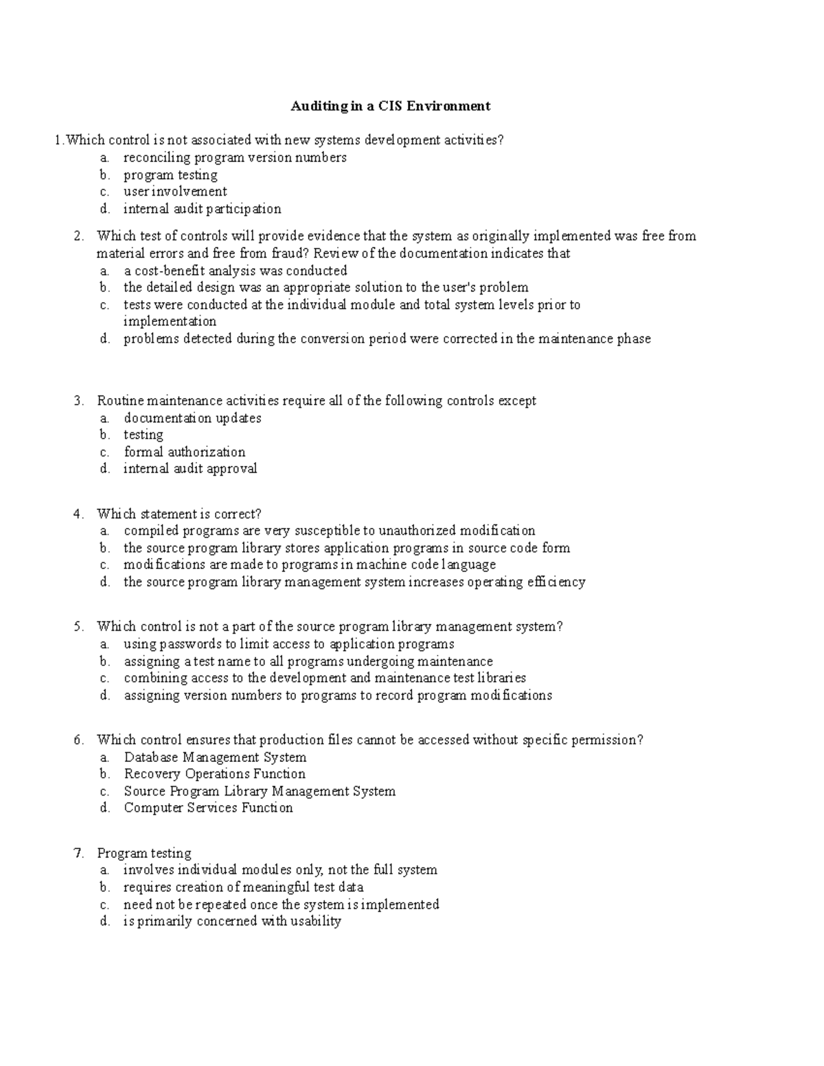 Auditing in a CIS Environment CH5 - Auditing in a CIS Environment 1 control is not associated ...