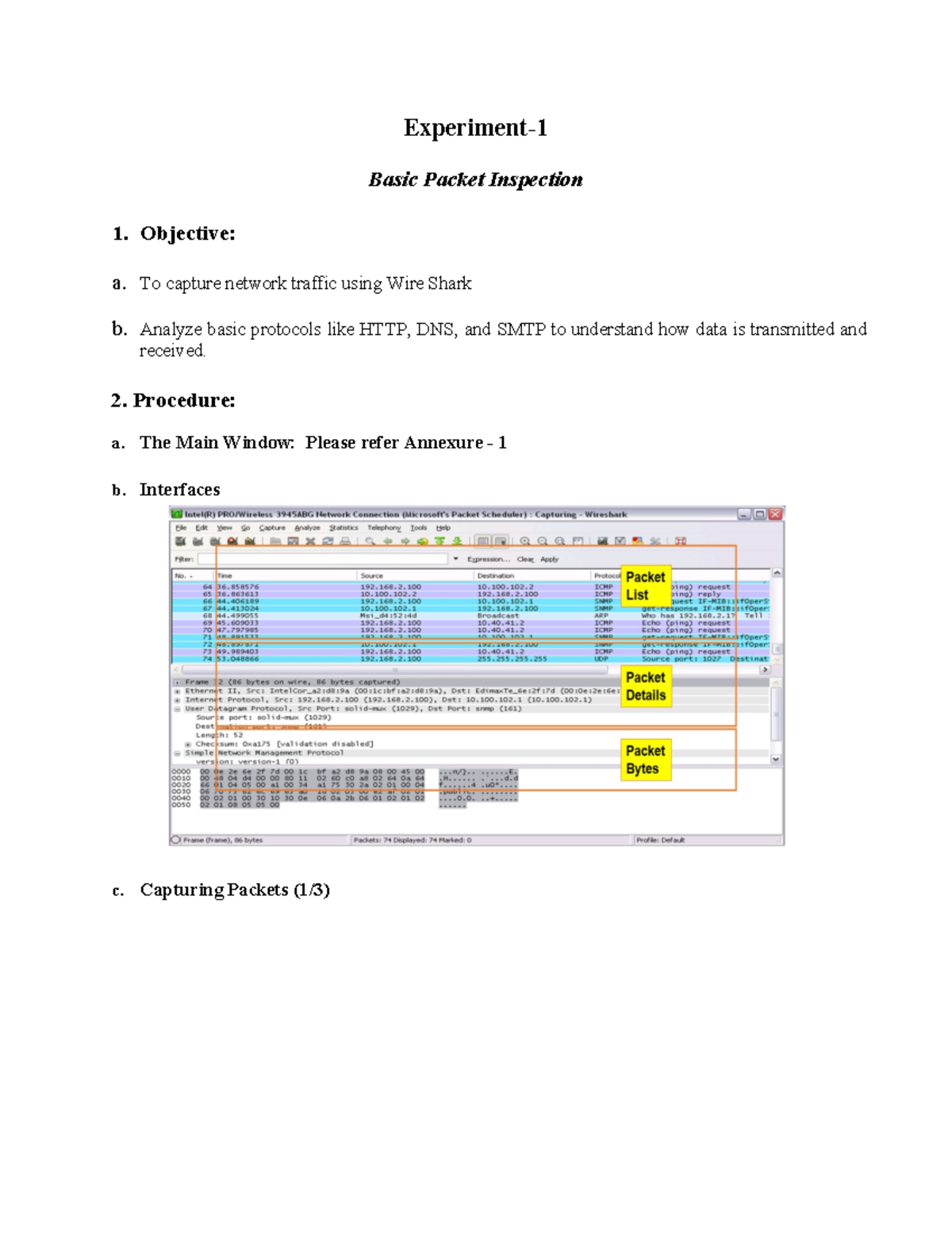 Css workshop - Css - Experiment- Basic Packet Inspection 1. Objective: a. To capture network ...