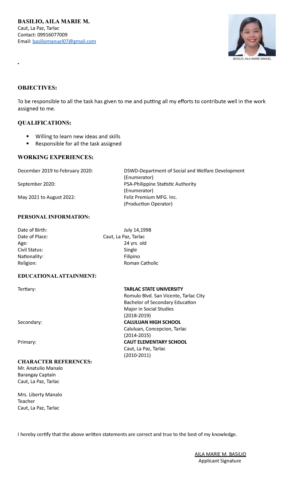 Resume Basilio - EDUC101 - BASILIO, AILA MARIE M. Caut, La Paz, Tarlac ...