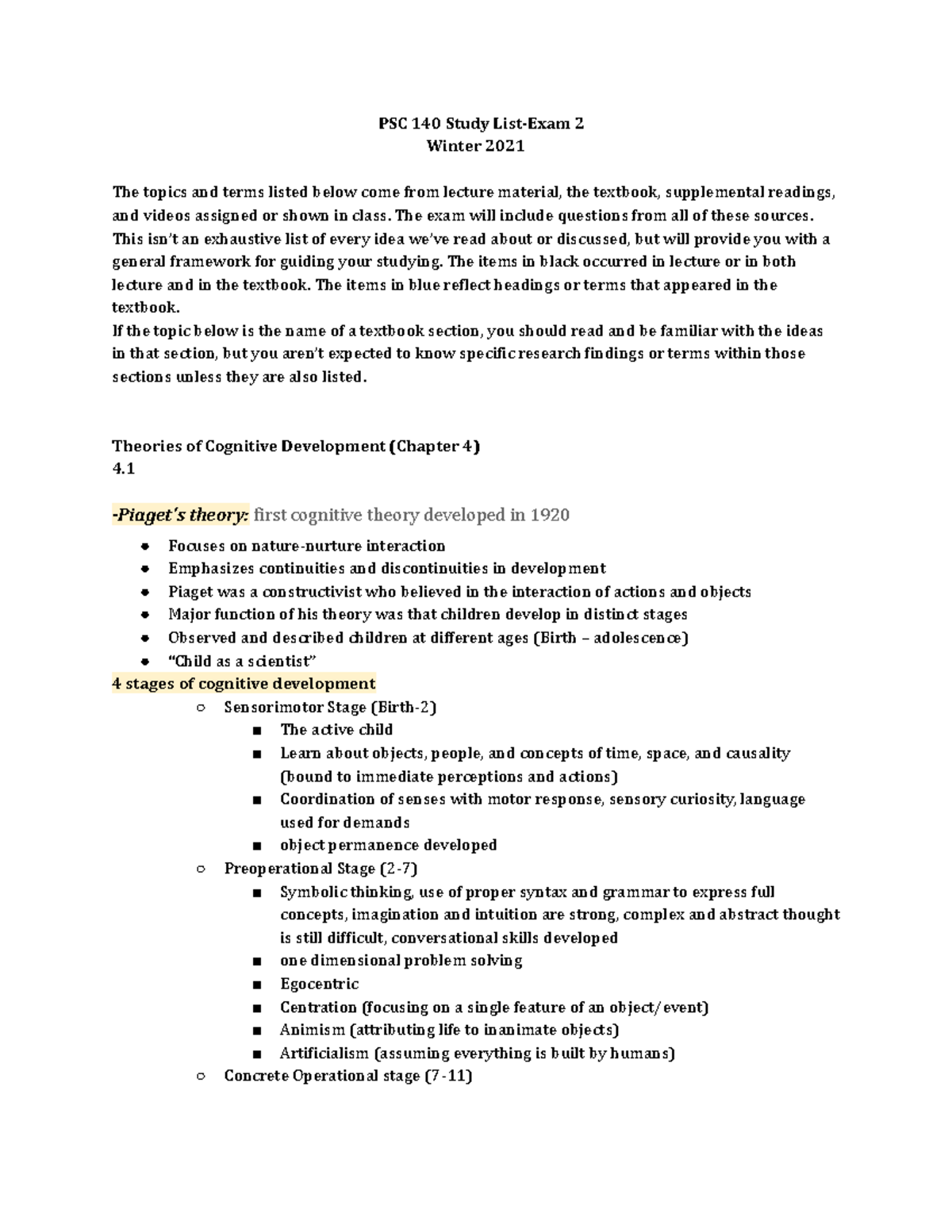 PSC 140 Developmental Psychology Midterm 2 - PSC 140 - UC Davis - Studocu