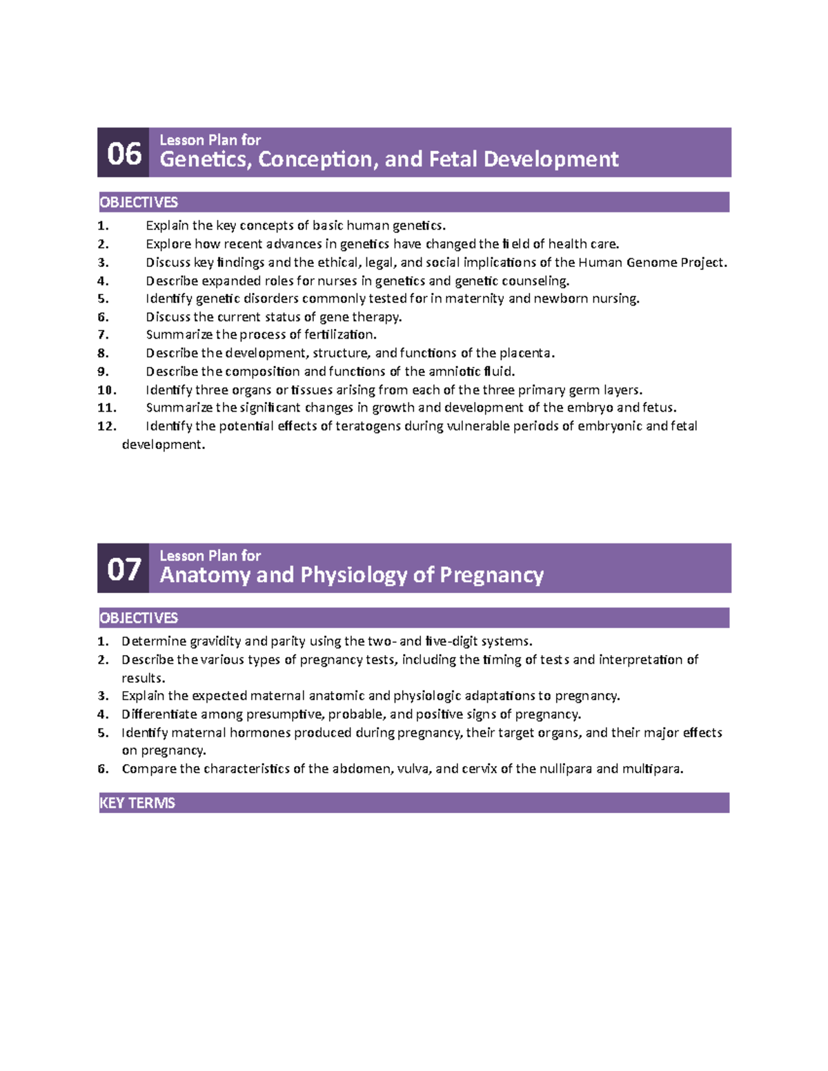 Ch 6-12 EXAM Objectives - 06 Genetics, Conception, and Fetal ...