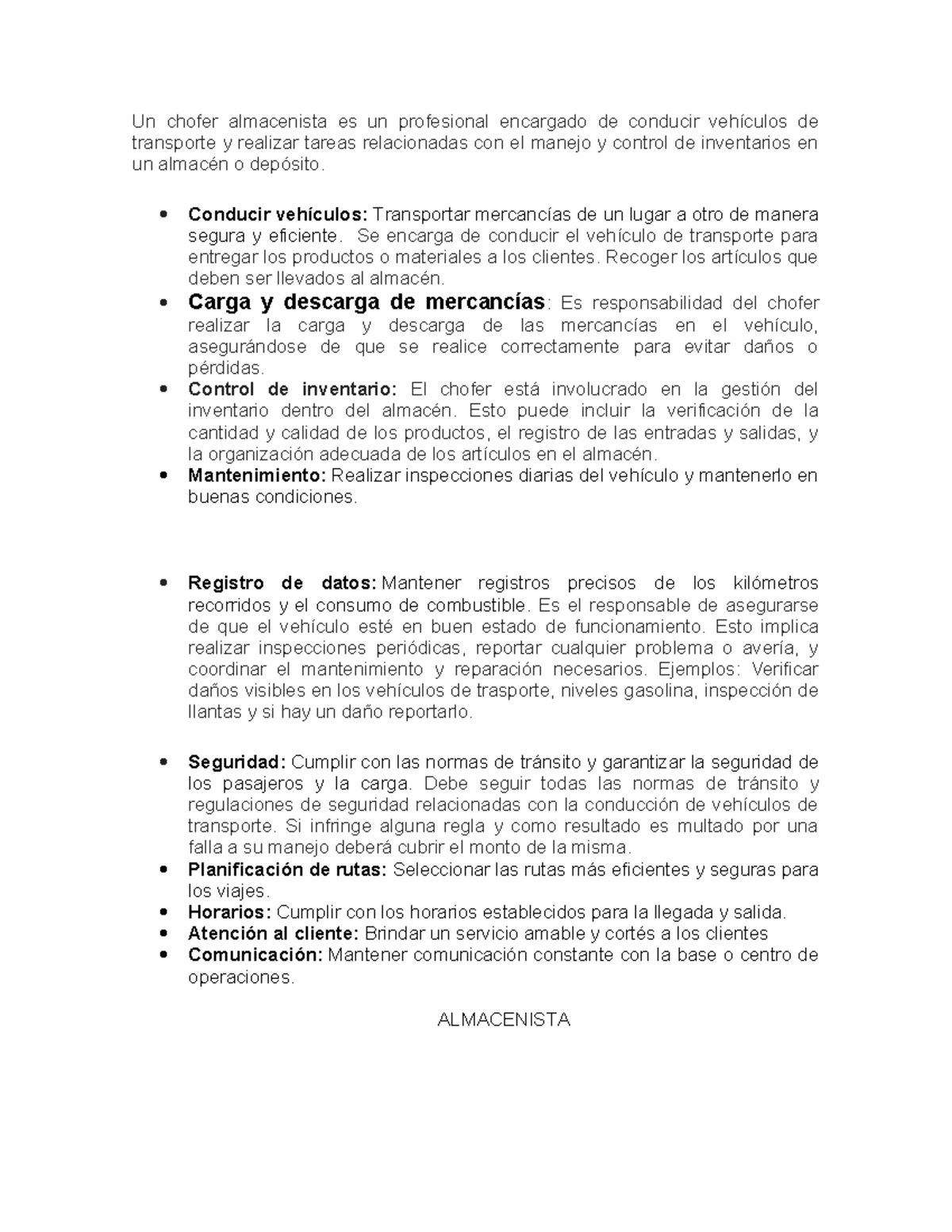 Chofer - Un chofer almacenista es un profesional encargado de conducir ...