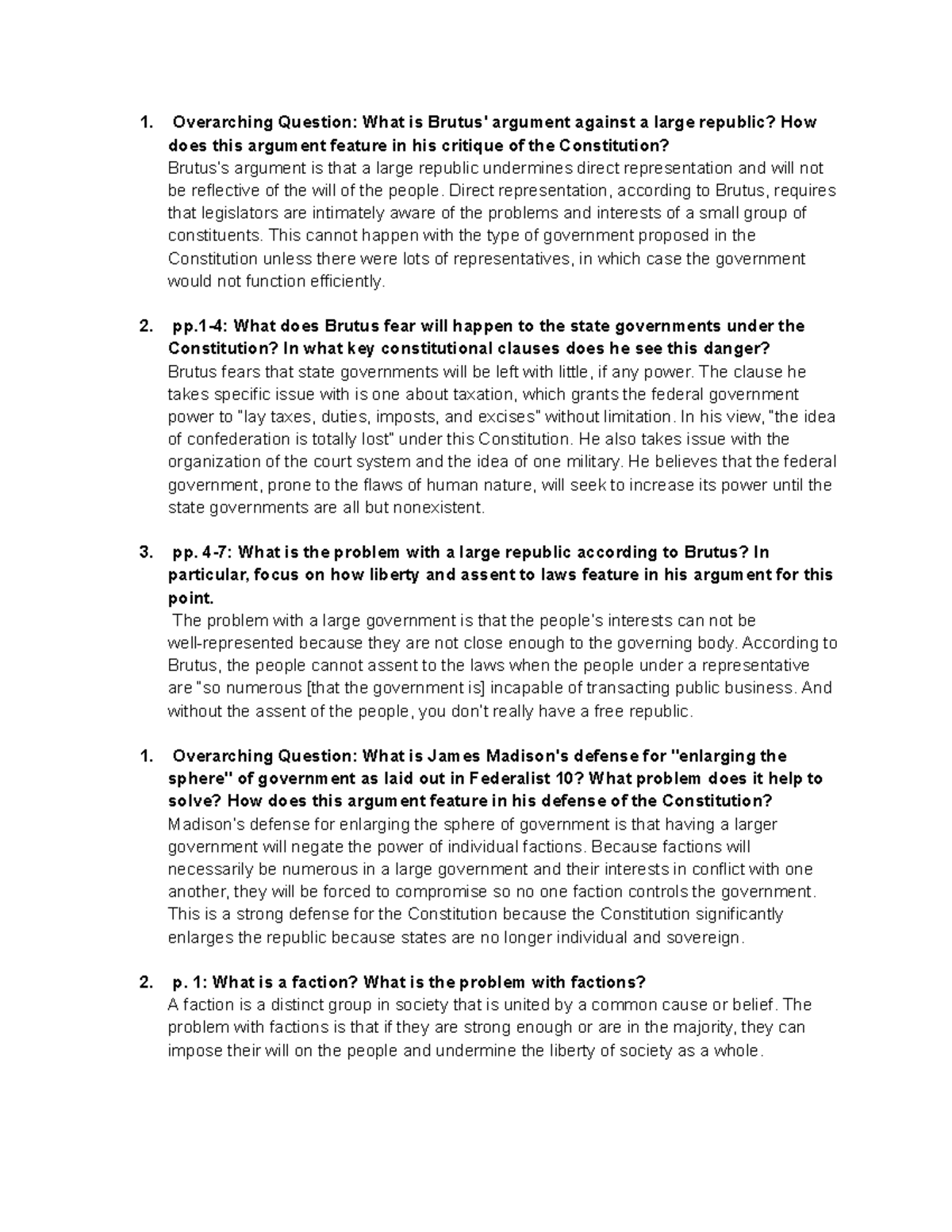 Class Reading 9/12 - Overarching Question: What is Brutus' argument ...