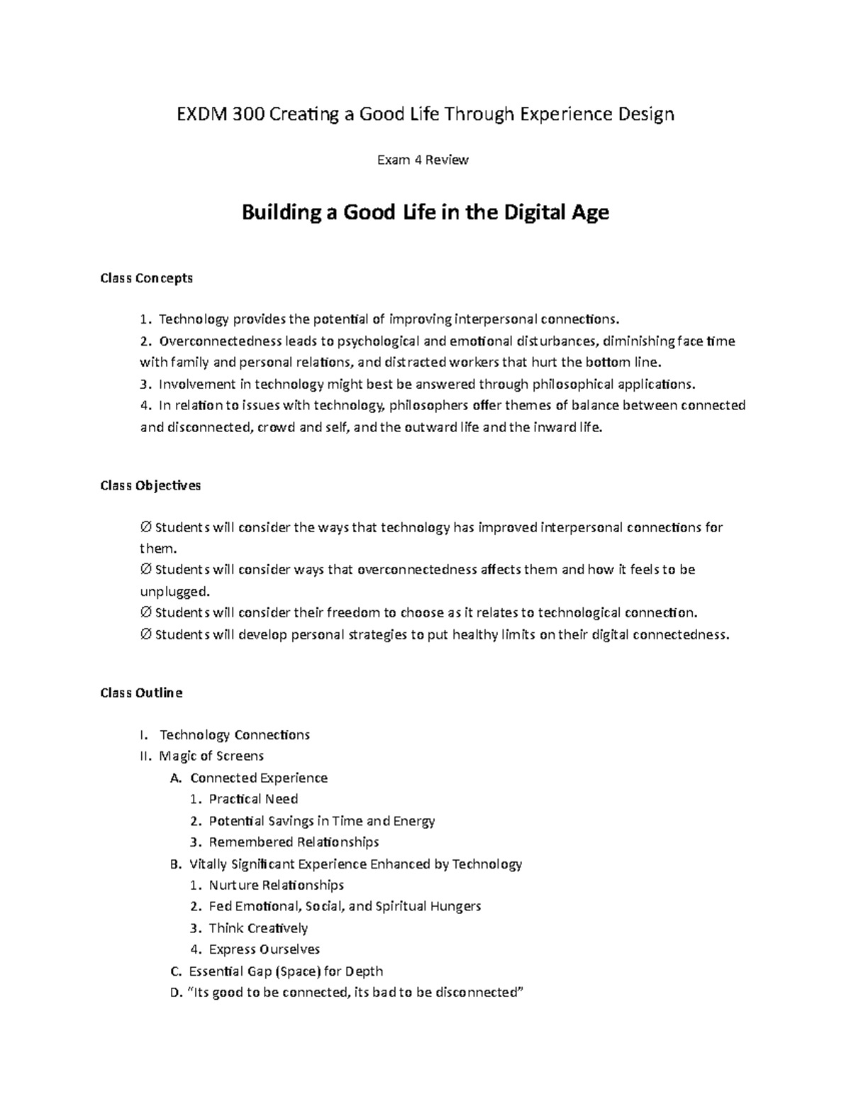EXDM 300 Exam #4 Review - Creating a Good Life Through Experience ...