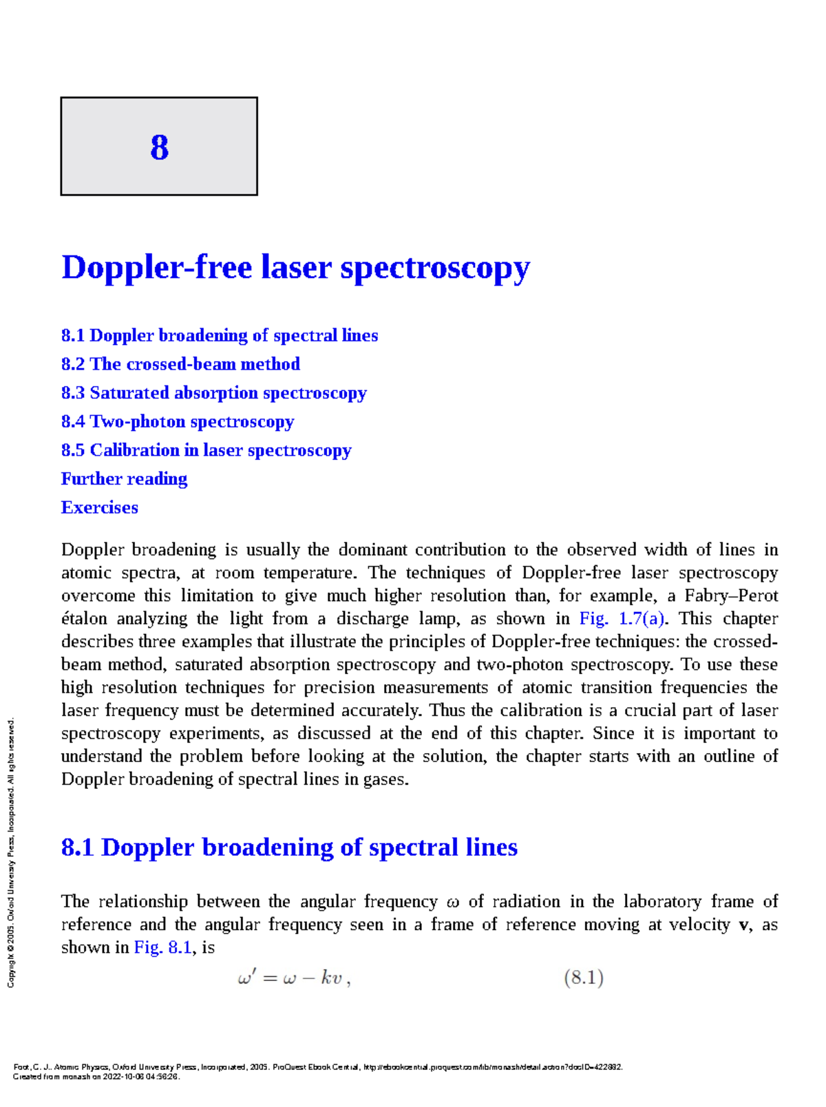 Atomic Physics chapter 8 (Doppler-Free Laser Spectroscopy) - 8 Doppler-free laser spectroscopy 8 ...