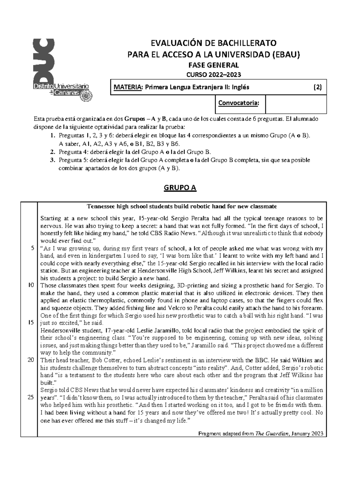 Exam (2) Robotic hand+Break-up student - EVALUACIÓN DE BACHILLERATO ...