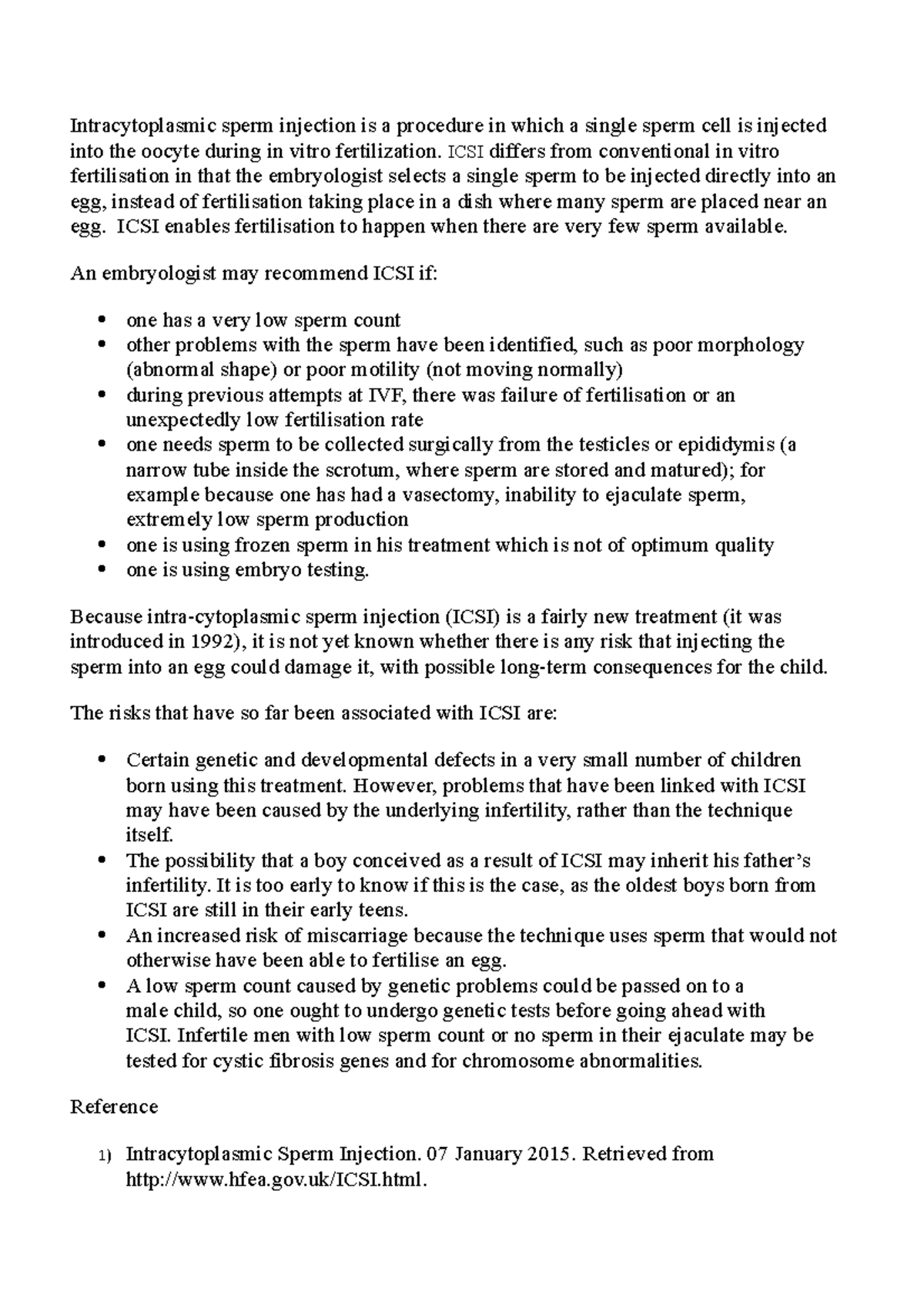 Icsi - Examination question - Intracytoplasmic sperm injection is a ...