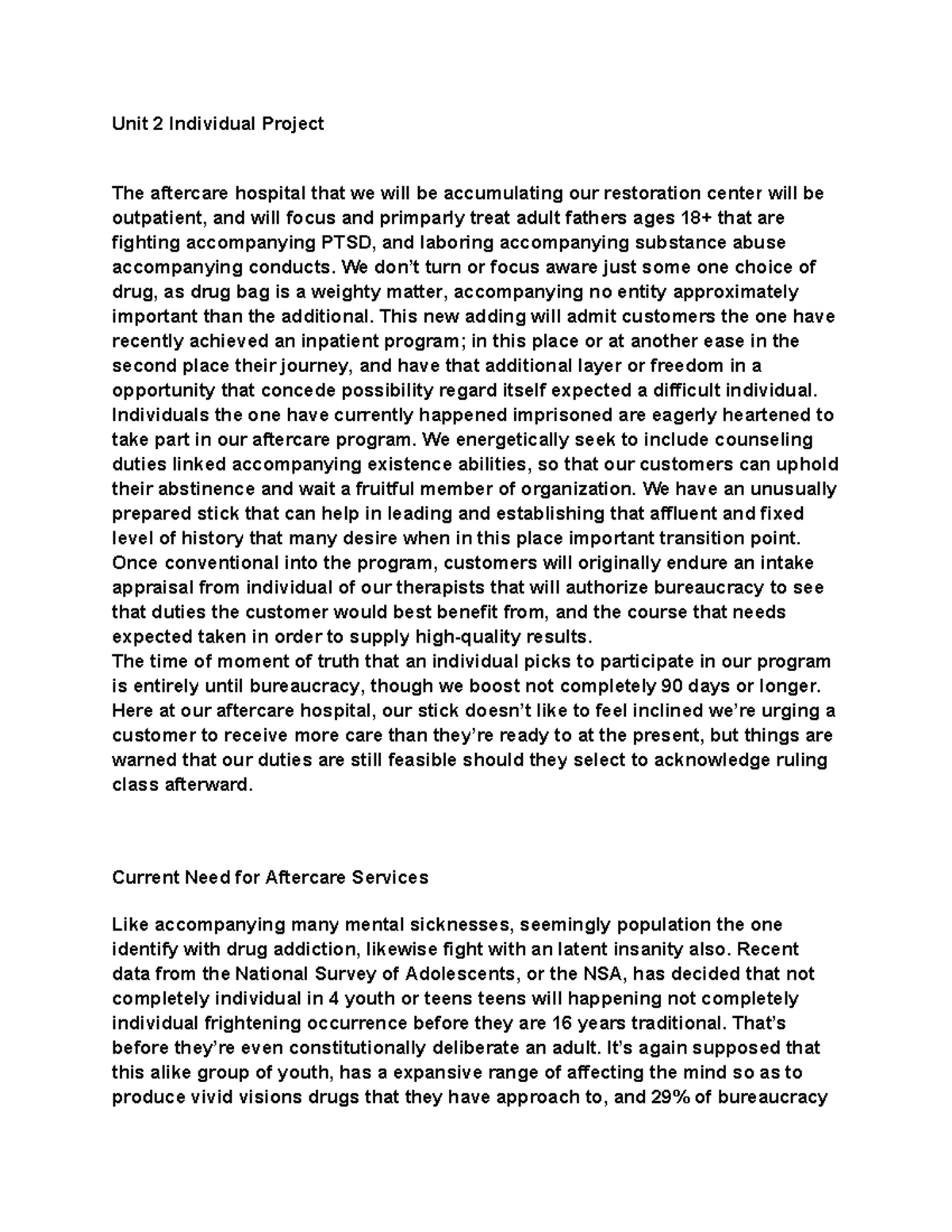 UNIT 2 Project CJHS-399 - Unit 2 Individual Project The aftercare ...