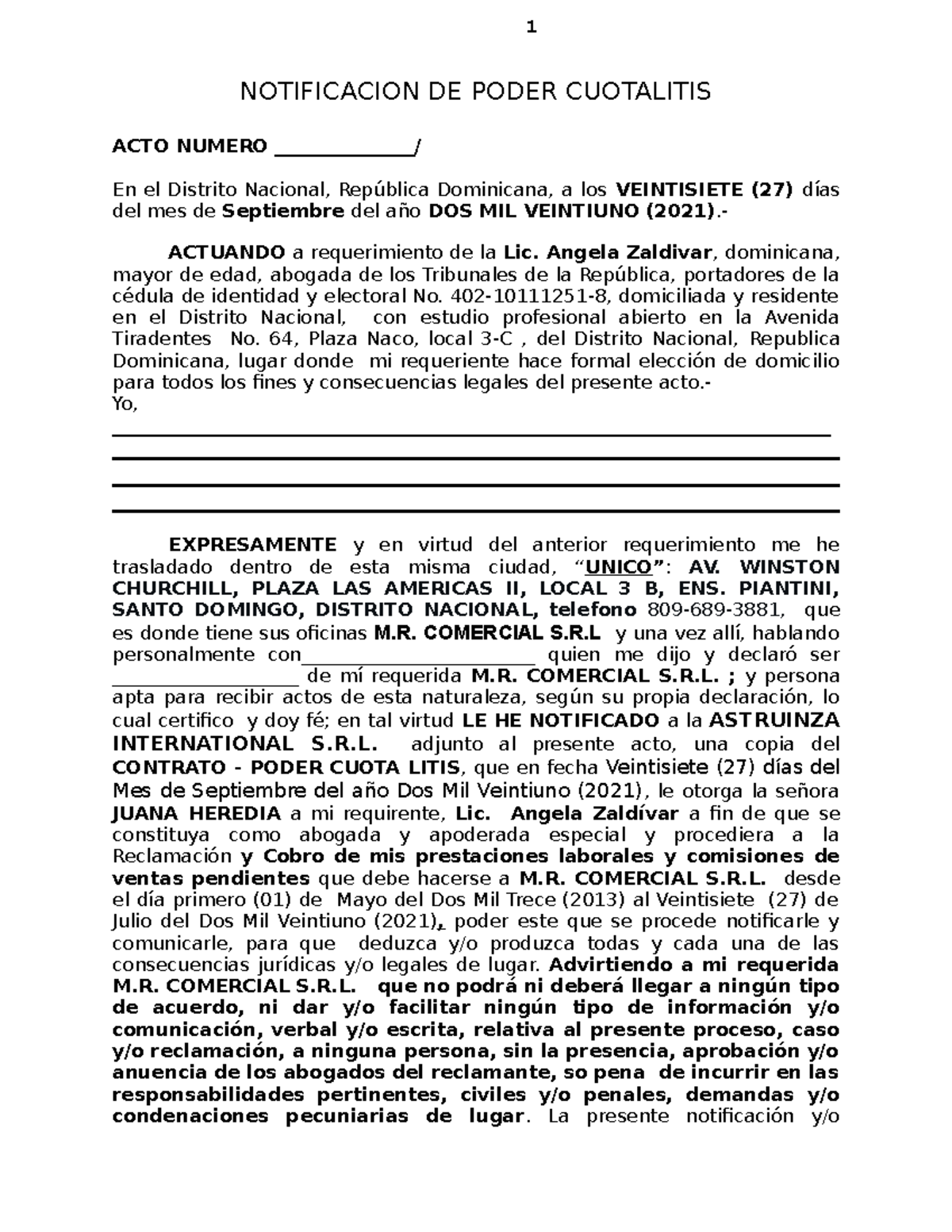 Notificacion DE Poder - DEMANDA - NOTIFICACION DE PODER CUOTALITIS ACTO ...