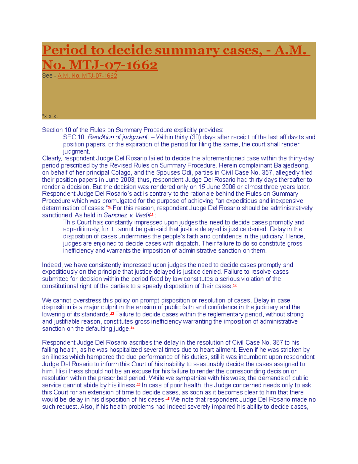 1. Research regarding Period to decide cases, Prescription of Action; 2 ...