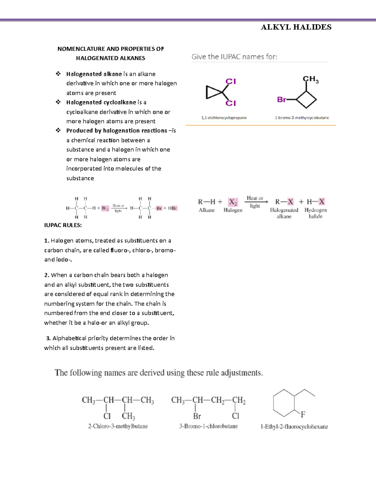 Alkyl Halide-Transcript - ALKYL HALIDES NOMENCLATURE AND PROPERTIES OF HALOGENATED ALKANES - Studocu