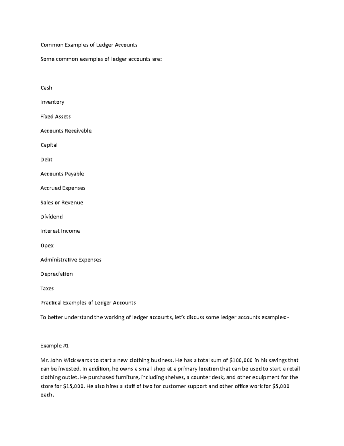 Ledger example - Assignment - Common Examples of Ledger Accounts Some ...