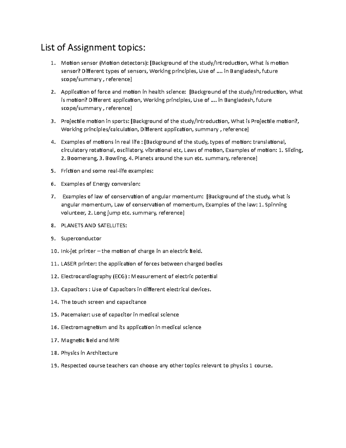 Assignment Summer 24 Phy-1 - List of Assignment topics: Motion sensor ...