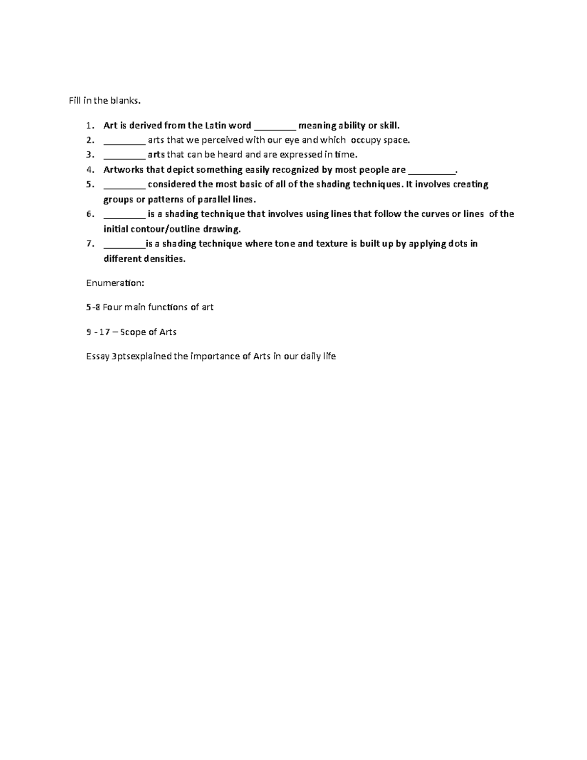 Q1 lesson-1 - Lecture notes 1 - Fill in the blanks. Art is derived from ...