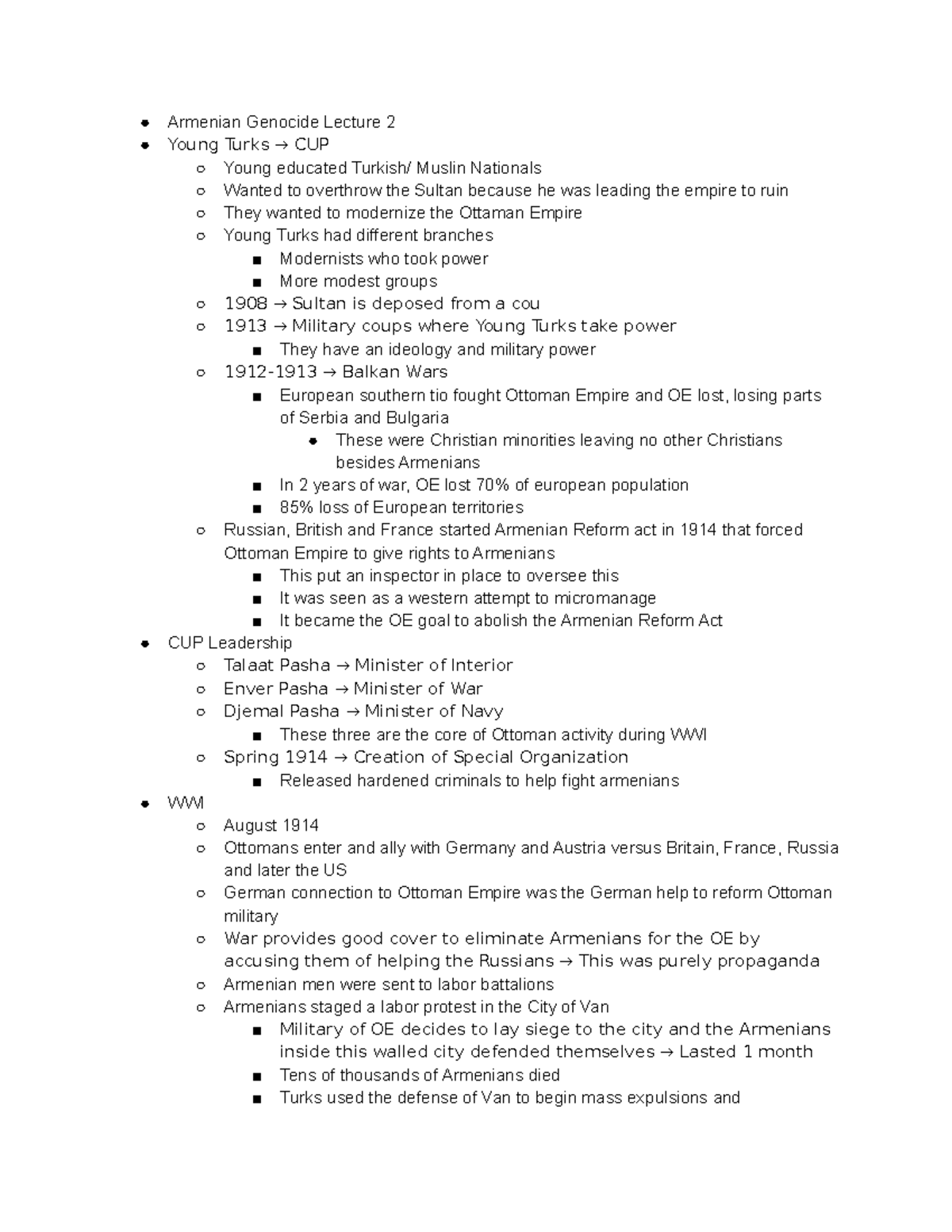 Class 4 - Detailed notes from this lecture - Armenian Genocide Lecture ...