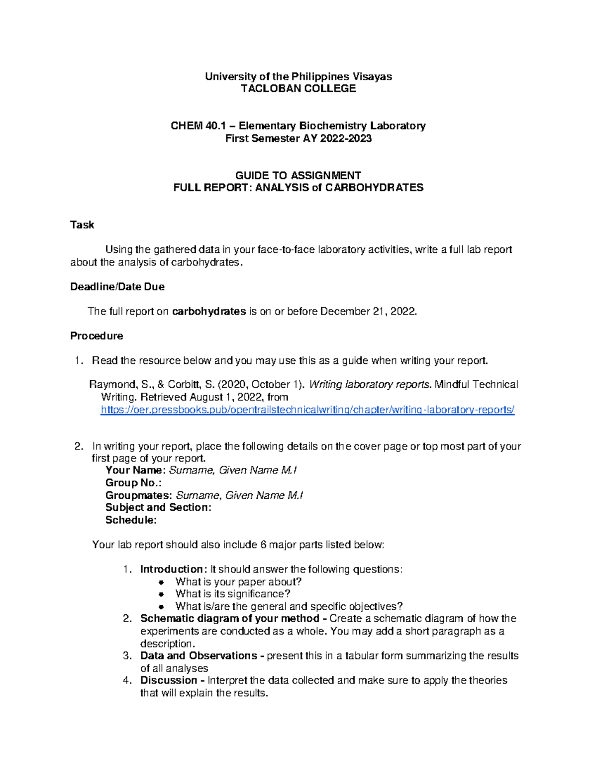 Lab Report - University of the Philippines Visayas TACLOBAN COLLEGE ...