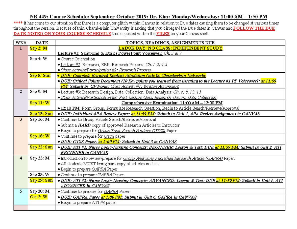 NR449 - Evidence Based Practice - Class Schedule (PDF) - NR 449: Course ...