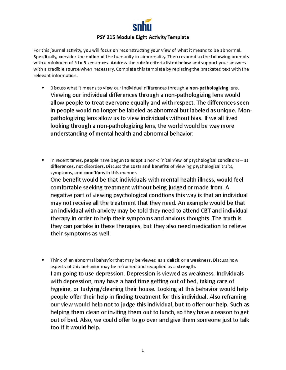 Journal Week 8 - PSY 215 Module Eight Activity Template For this ...