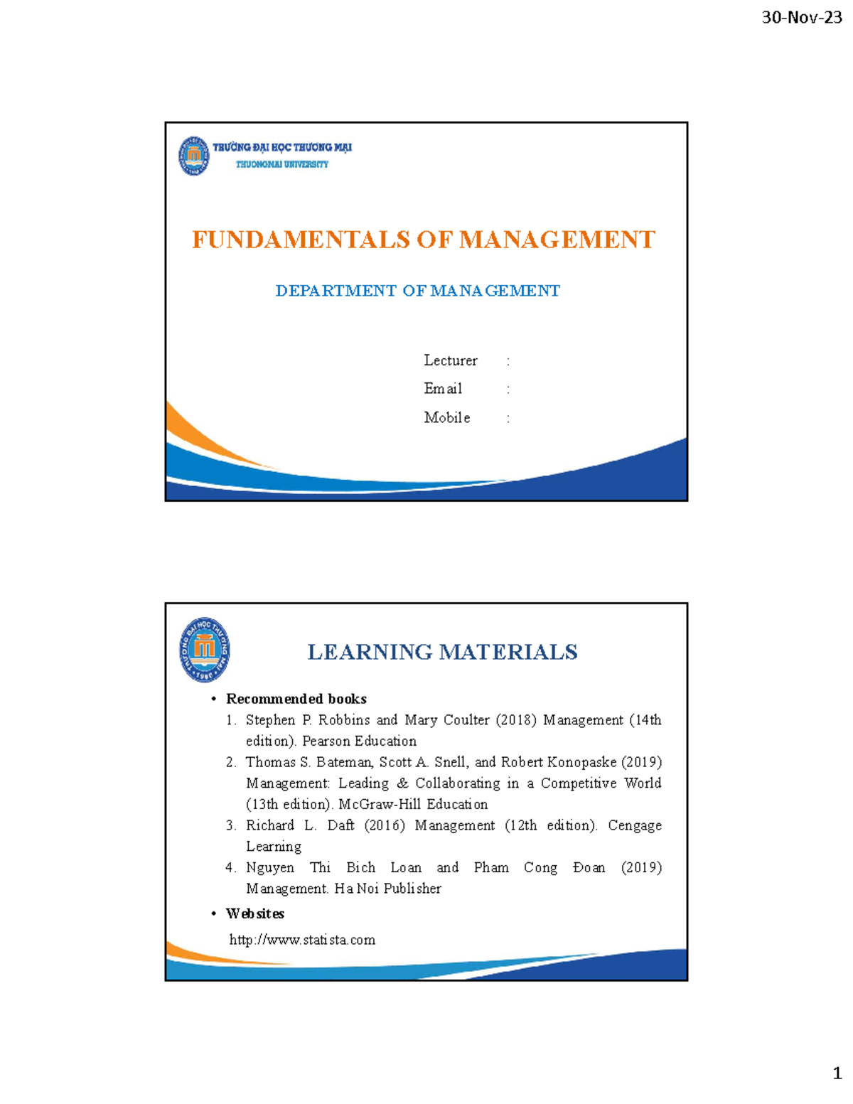 Fundamentals of Management - FUNDAMENTALS OF MANAGEMENT DEPARTMENT OF ...