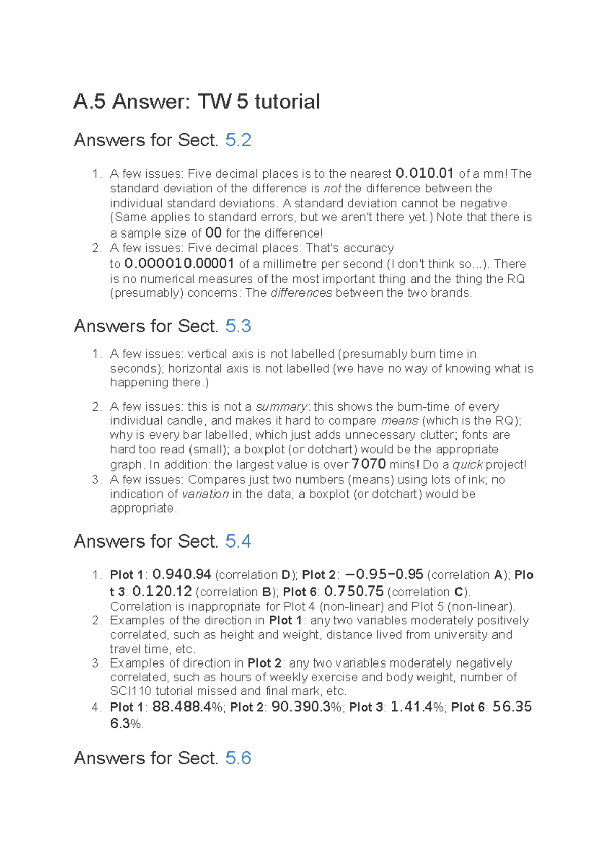 Answers W 5 - A Answer: TW 5 tutorial Answers for Sect. 5. 1. A few ...