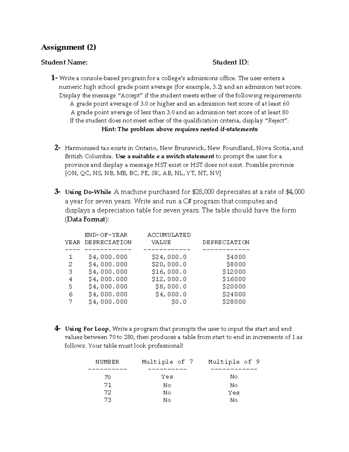 Assignment The User Enters A Numeric High School Grade Point Average For Example 3 And An