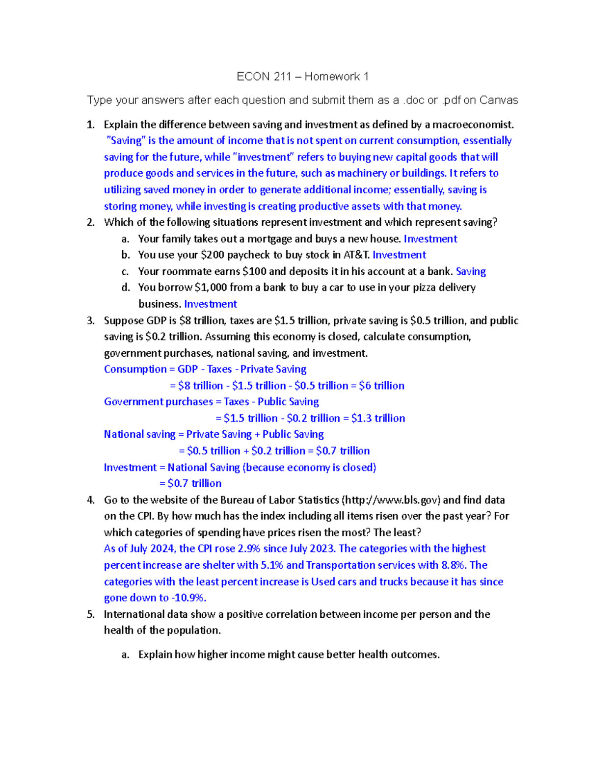 ECON 211 Homework 1 - ECON 211 – Homework 1 Type your answers after each question and submit ...