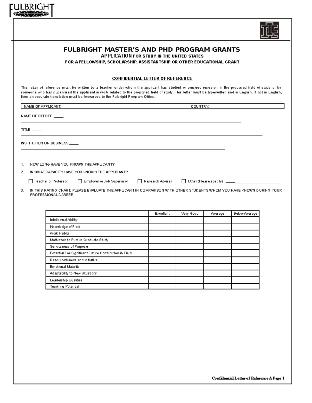 Reference Letter Fulbright MS-Ph D - FULBRIGHT MASTER’S AND PHD PROGRAM ...