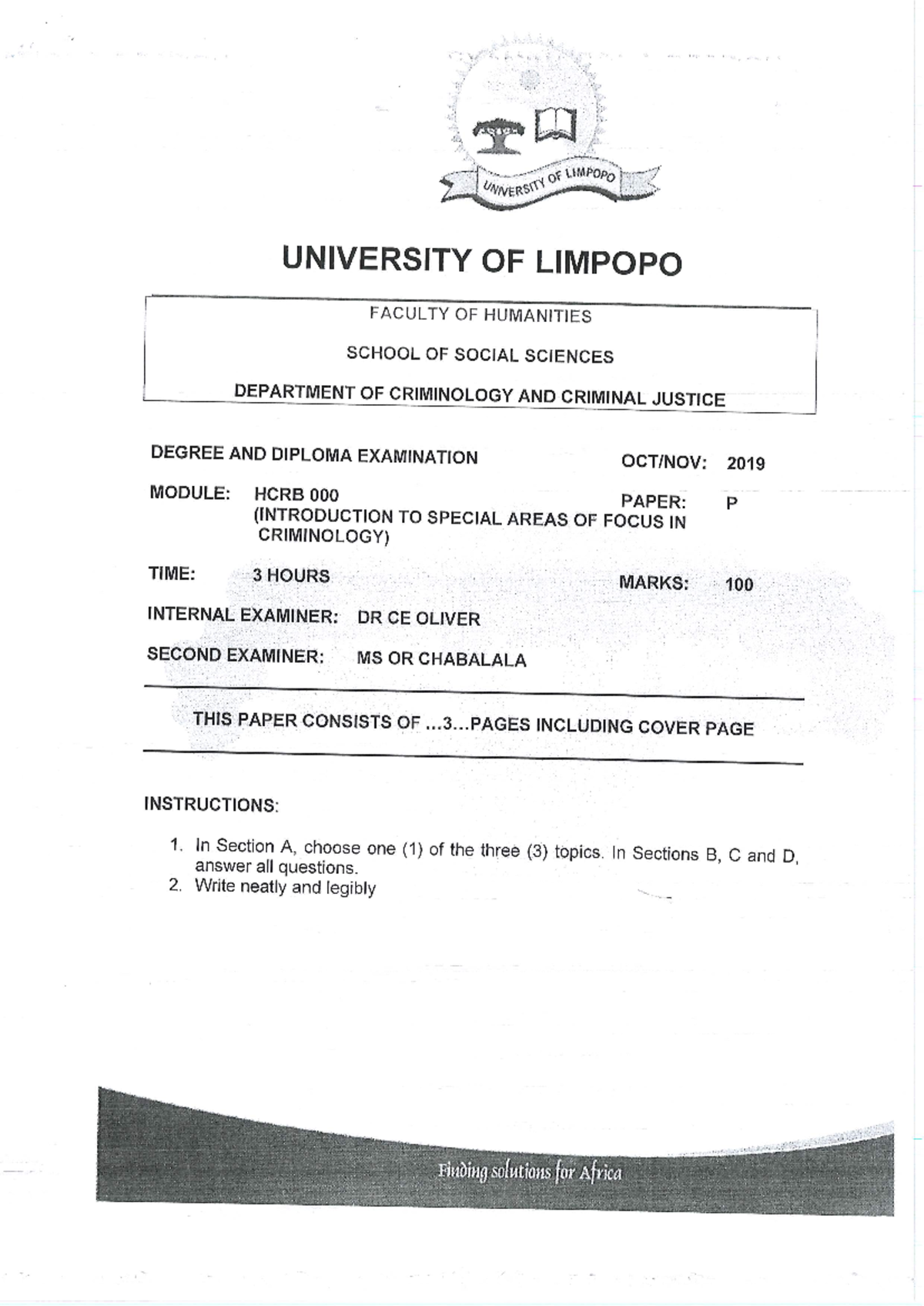 HCRB000 OCT-NOV 2019 - QUESTION PAPER - UNNERSITY OF LIMPOPO UNIVERSITY ...