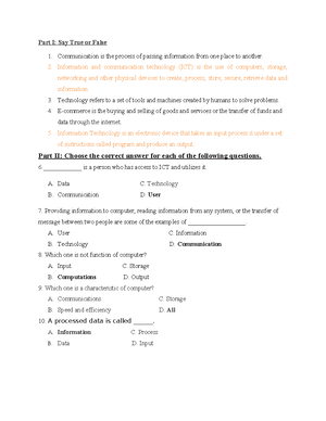 Grade 8 Test 1 - Good - Grade 8 Test Part I: Say True or False 1 ...