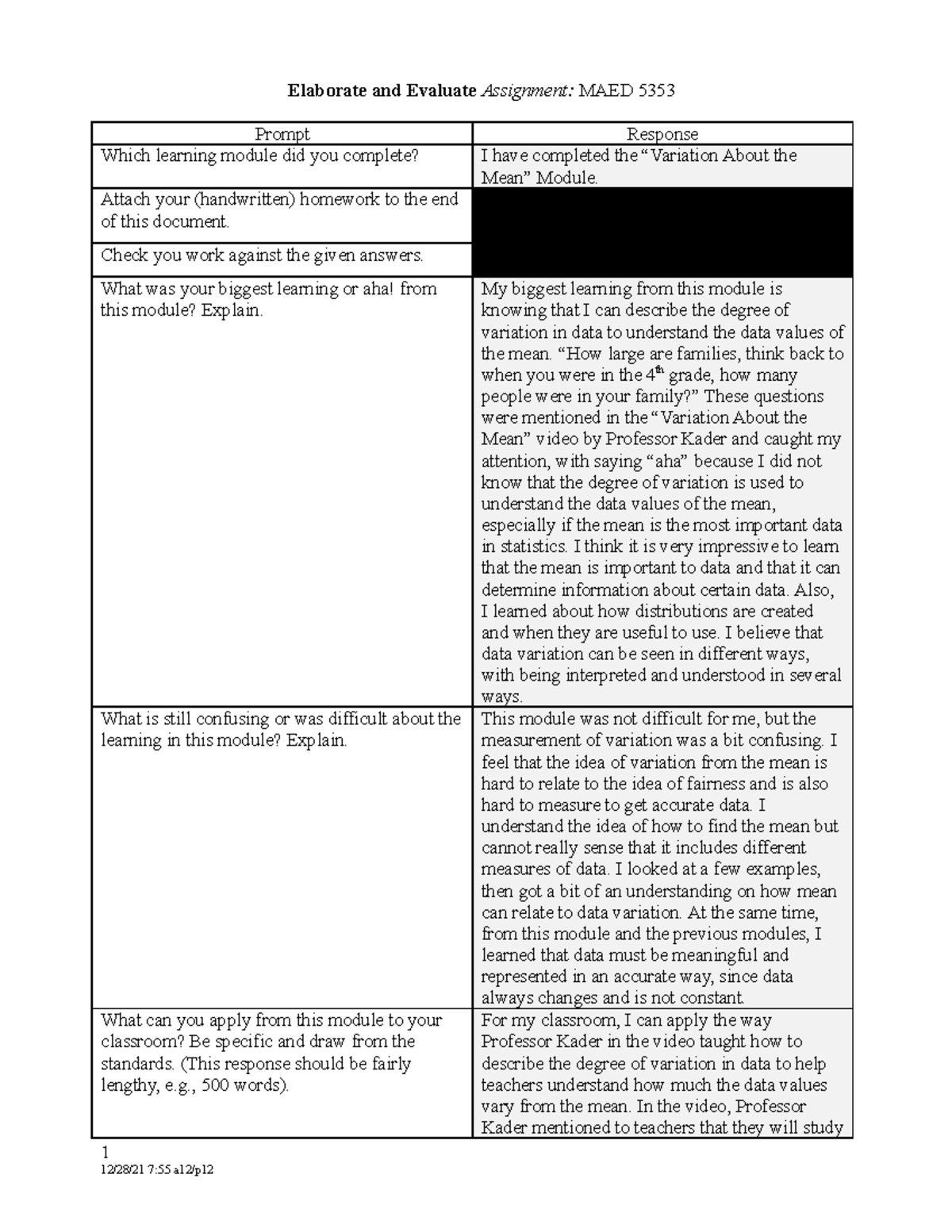 Elaborate and Evaluate Assignment MAED 5353 -Mohamed - Elaborate and ...