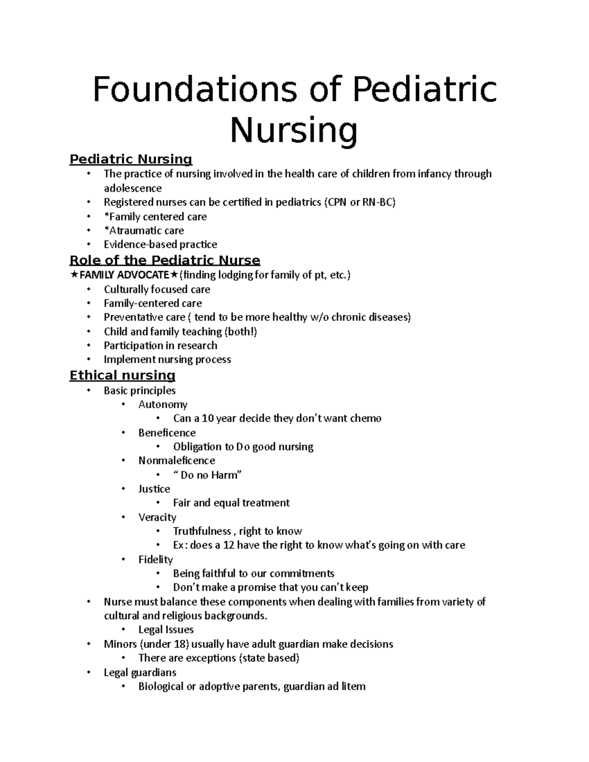 Foundations of Pediatric Nursing Outline - Foundations of Pediatric ...