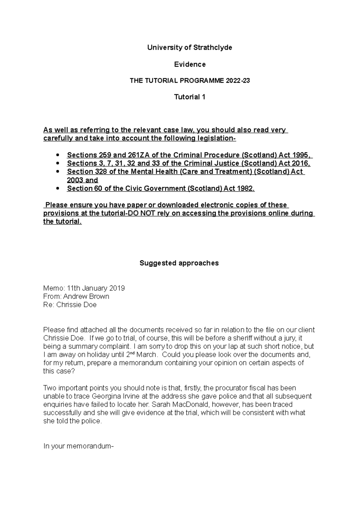 Evidence Tutorial 1 2022-23 Suggested approaches - University of ...