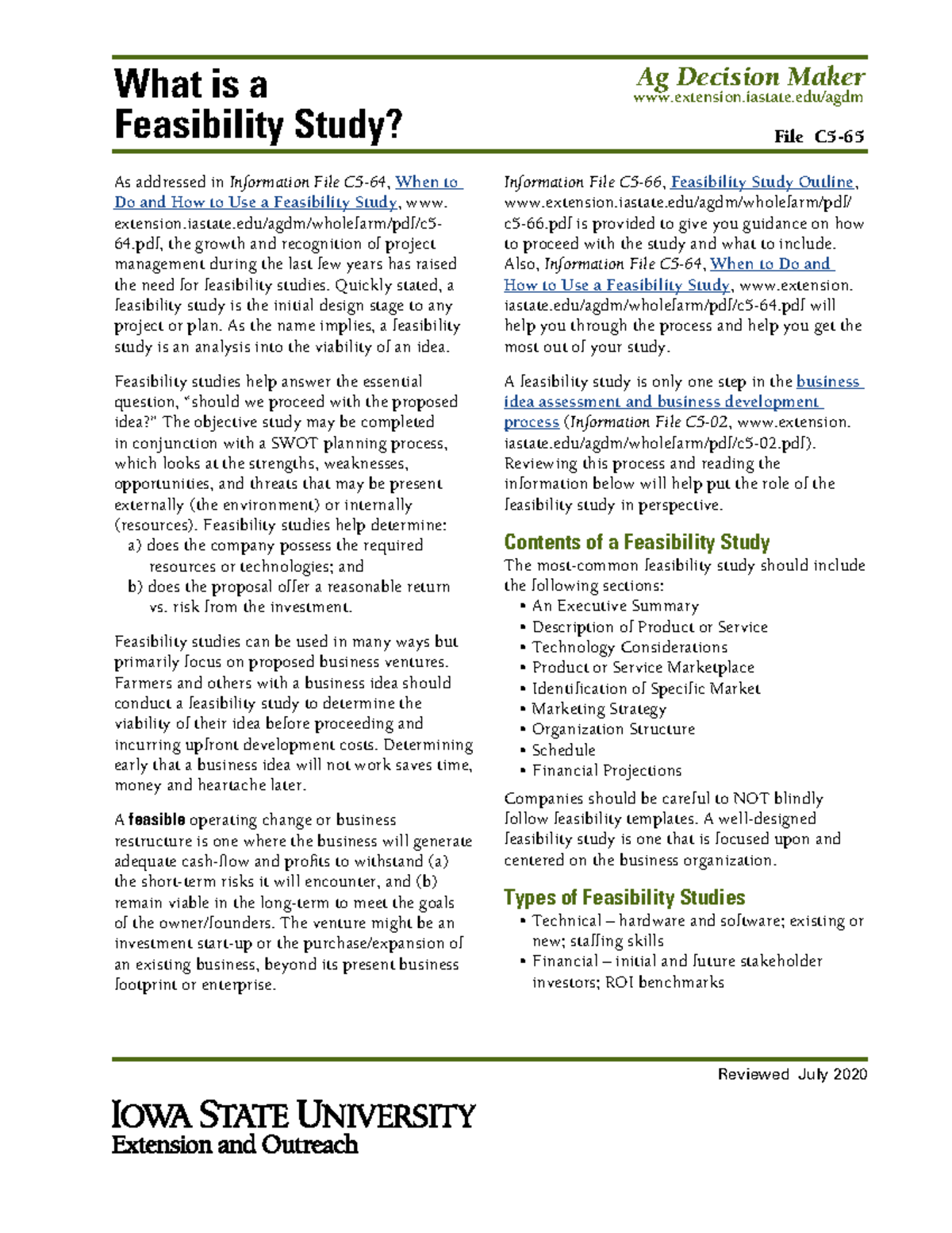 Feasibility Study - Handout - Reviewed July 2020 What is a Feasibility ...