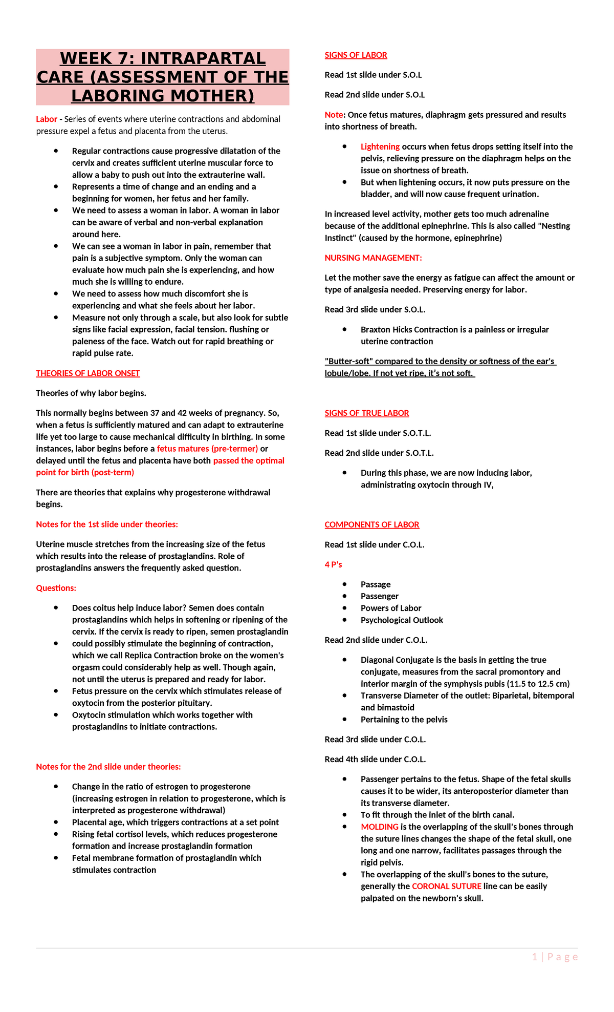 NCMA217 Midterms Partial - WEEK 7: INTRAPARTAL CARE (ASSESSMENT OF THE ...
