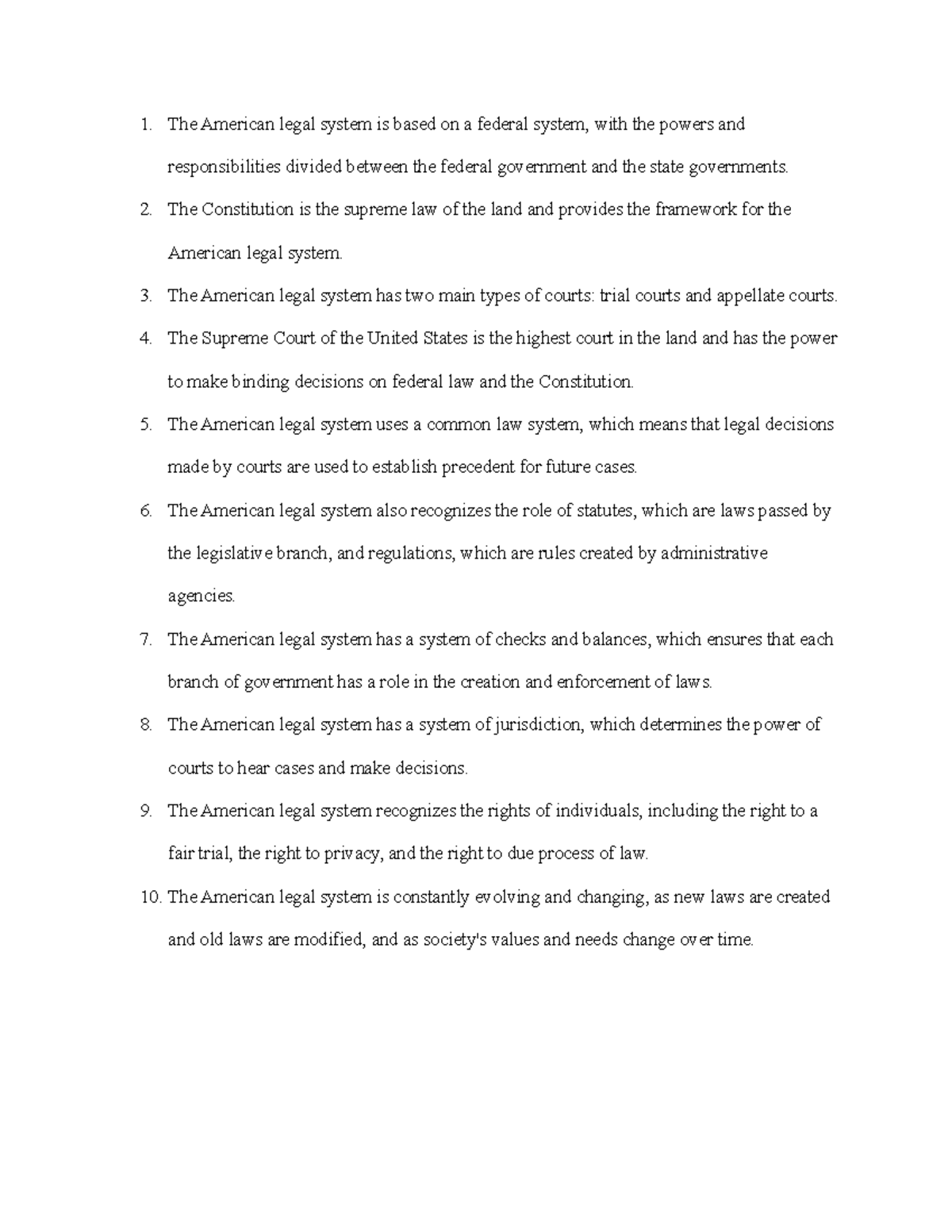 Introduction To The American Legal System Notes Part 1 - The American ...