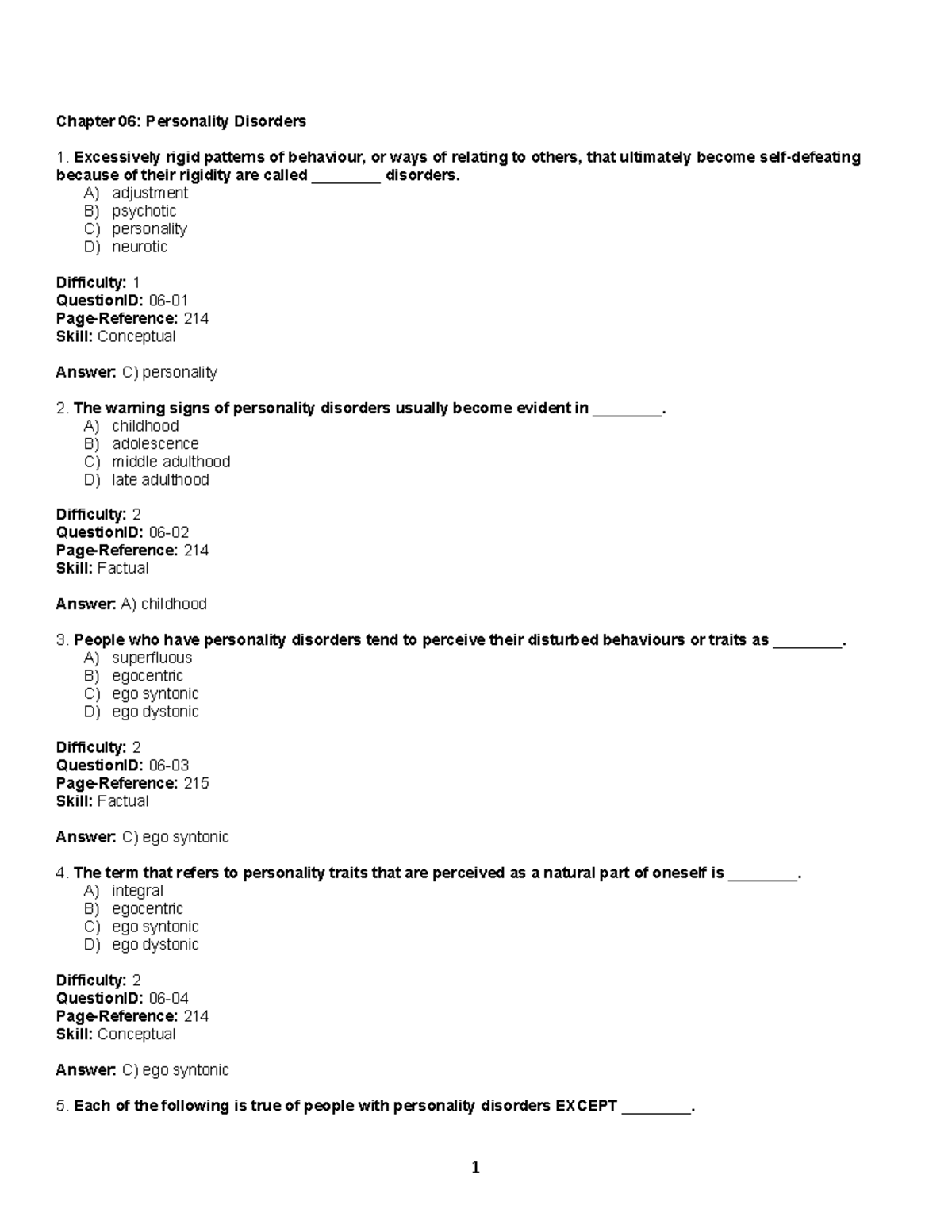 Chapter 06 Personality Disorders - Chapter 06: Personality Disorders ...
