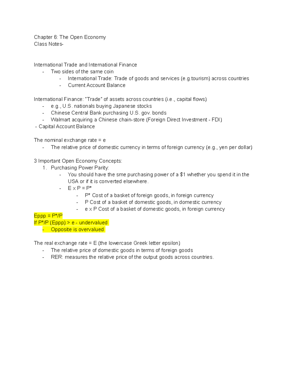 ECO CH 6 Notes - Chapter 6: The Open Economy Class Notes- International ...